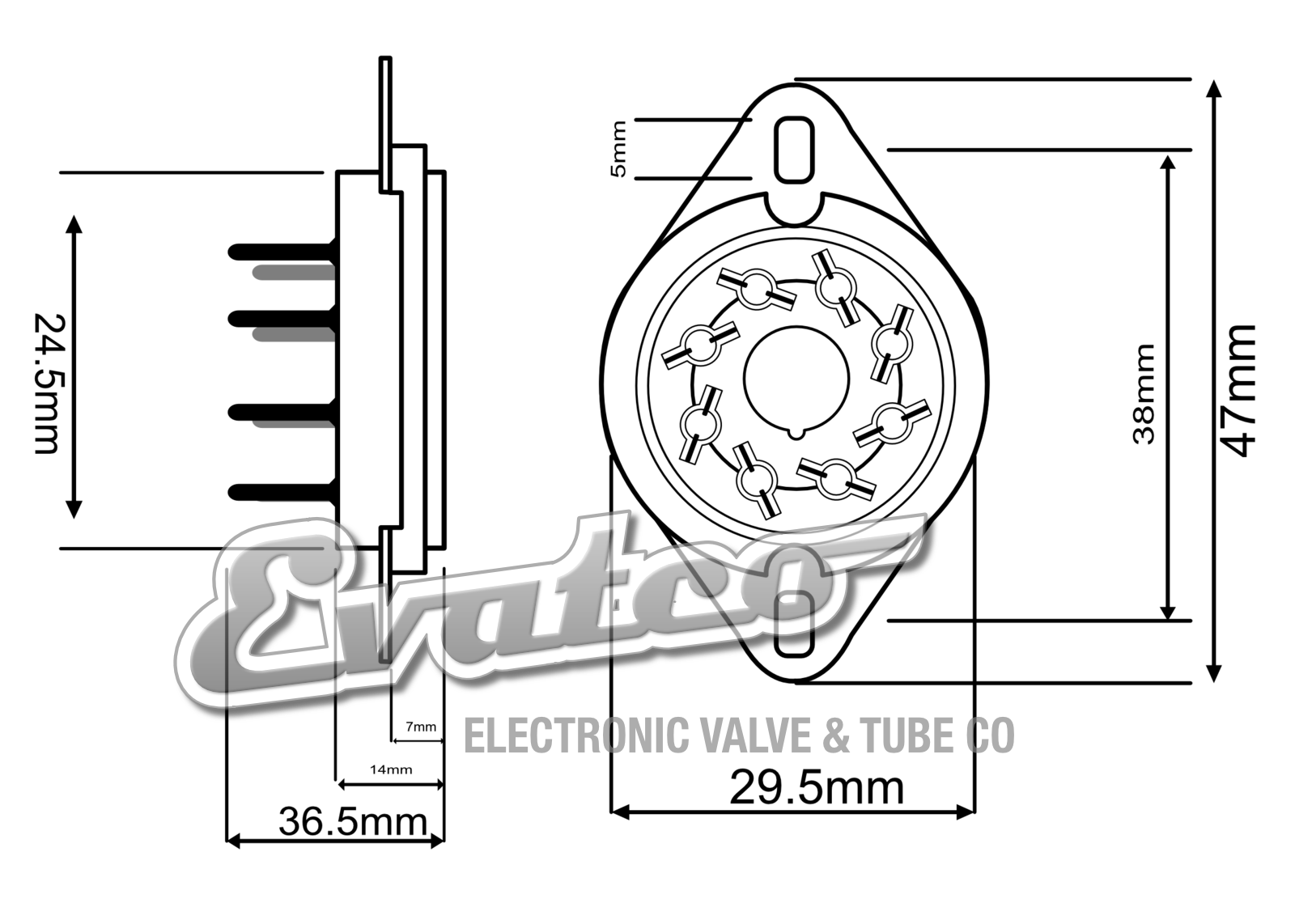 PCB Octal Socket Long Lead