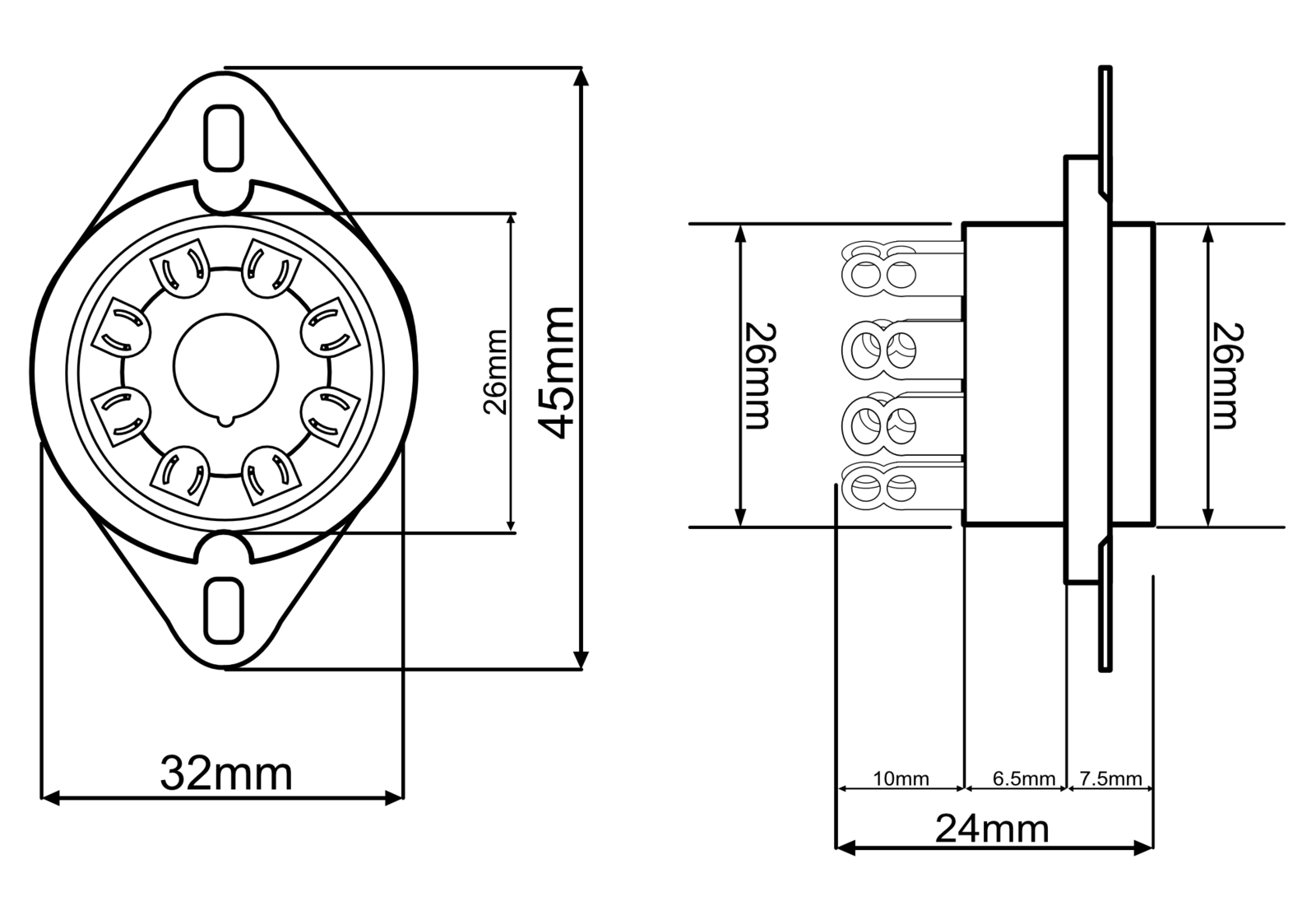 Octal Ceramic Sockets Under Chassis Mount